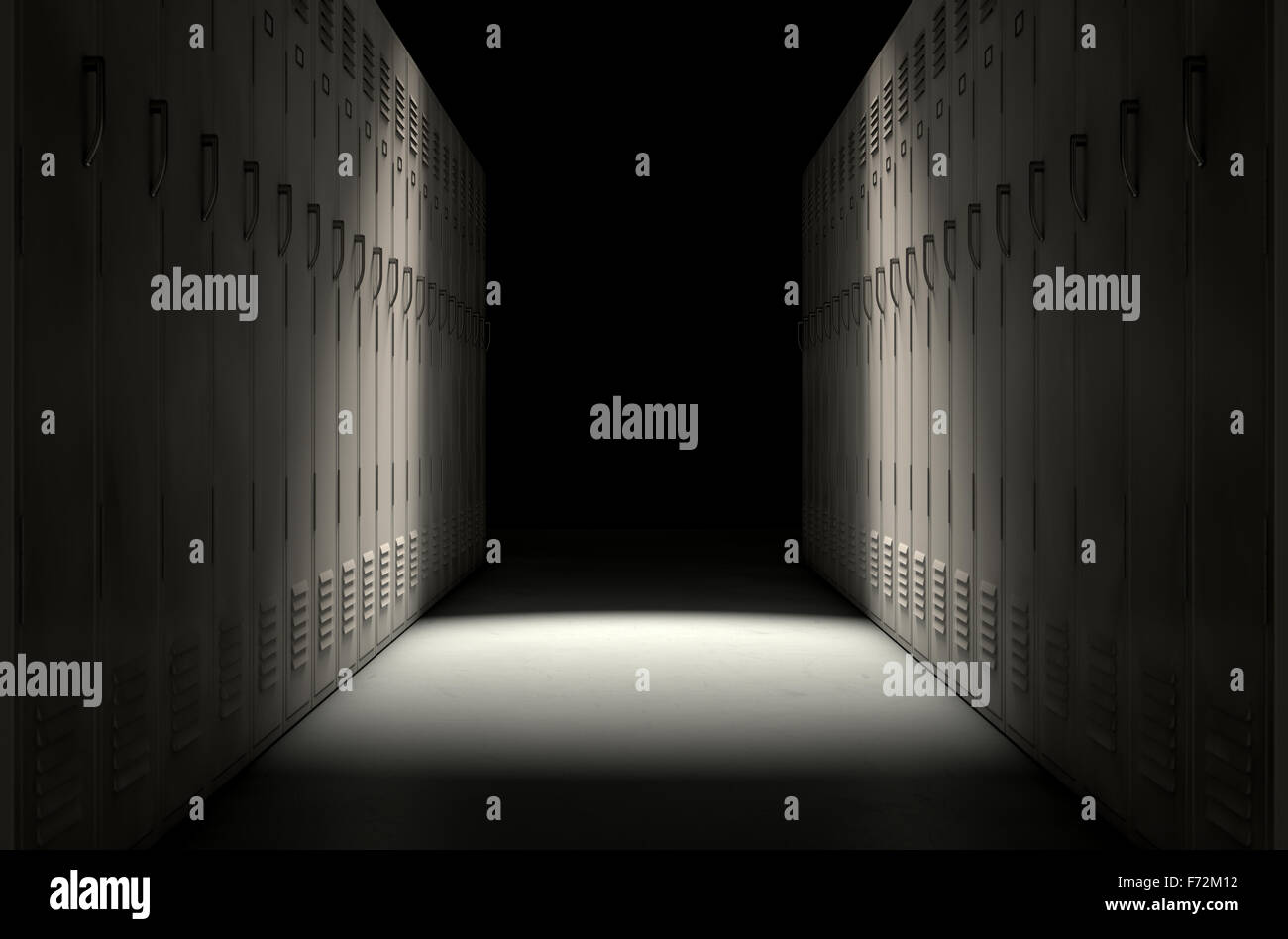 A direct top view of a row of regular school lockers in a corridor ...