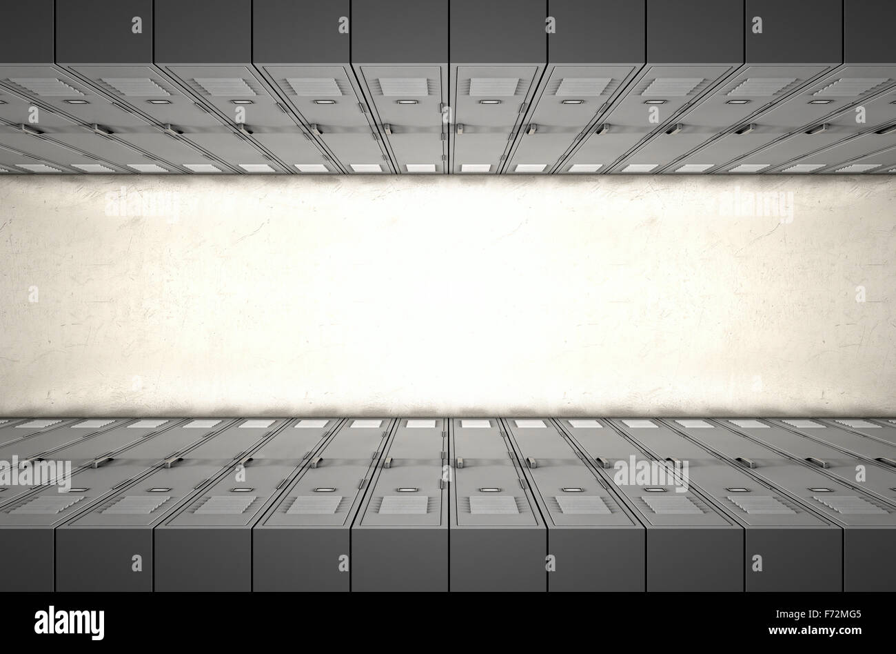 A direct top view of a row of regular school lockers in a corridor ...