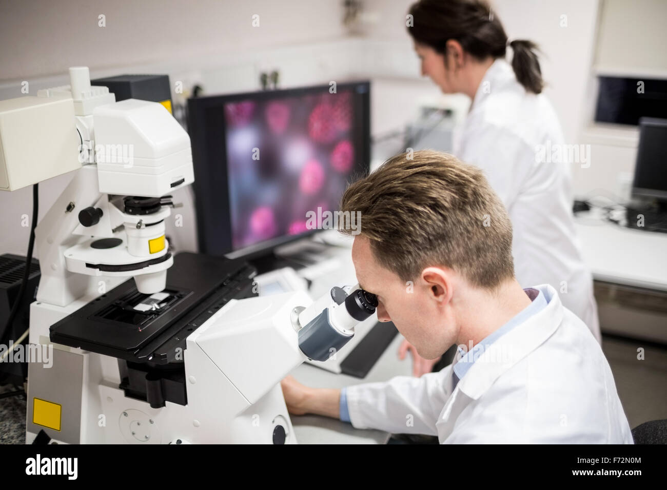 Scientist looking through a microscope Stock Photo - Alamy