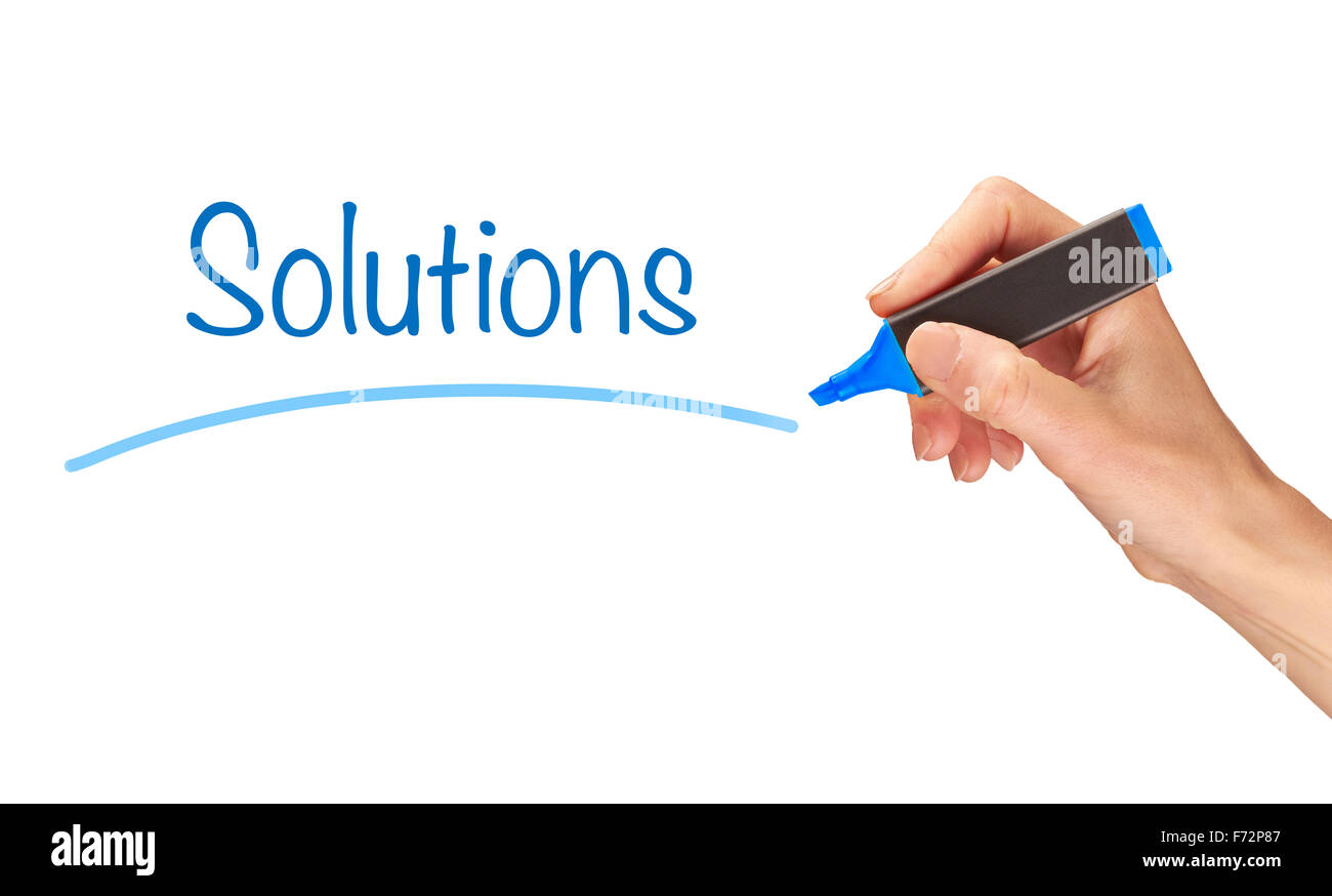 Solutions, written in marker on a clear screen Stock Photo - Alamy
