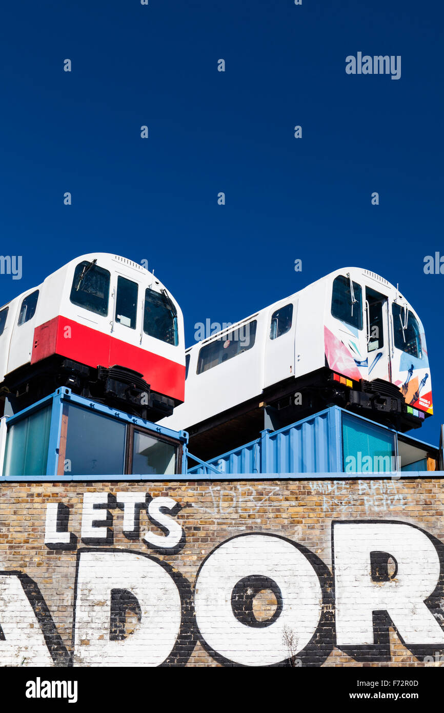 Village Underground's tube carriages in Shoreditch, London Stock Photo ...