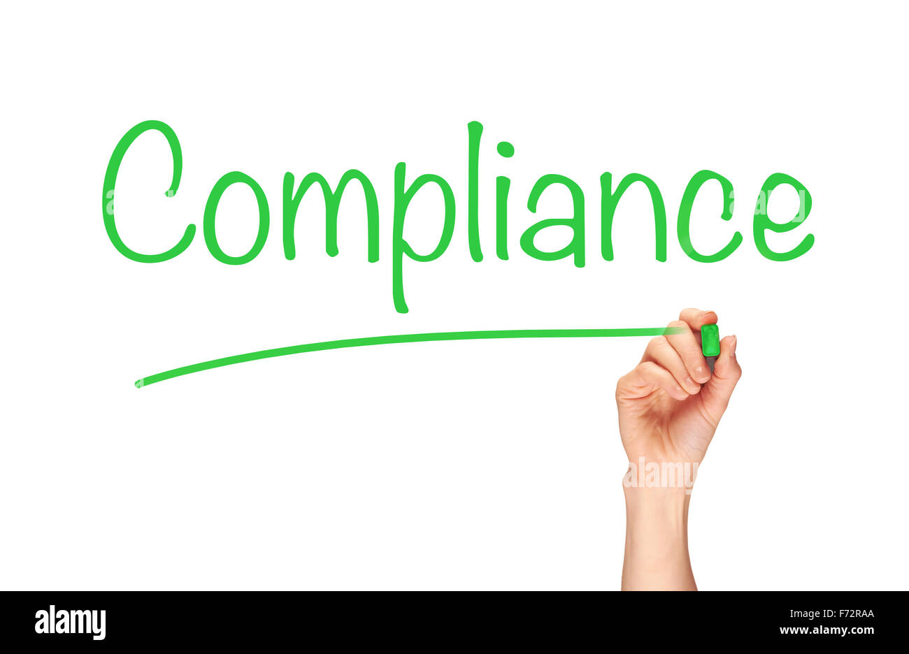 A woman's hand writing the word, Compliance, on a clear screen Stock ...