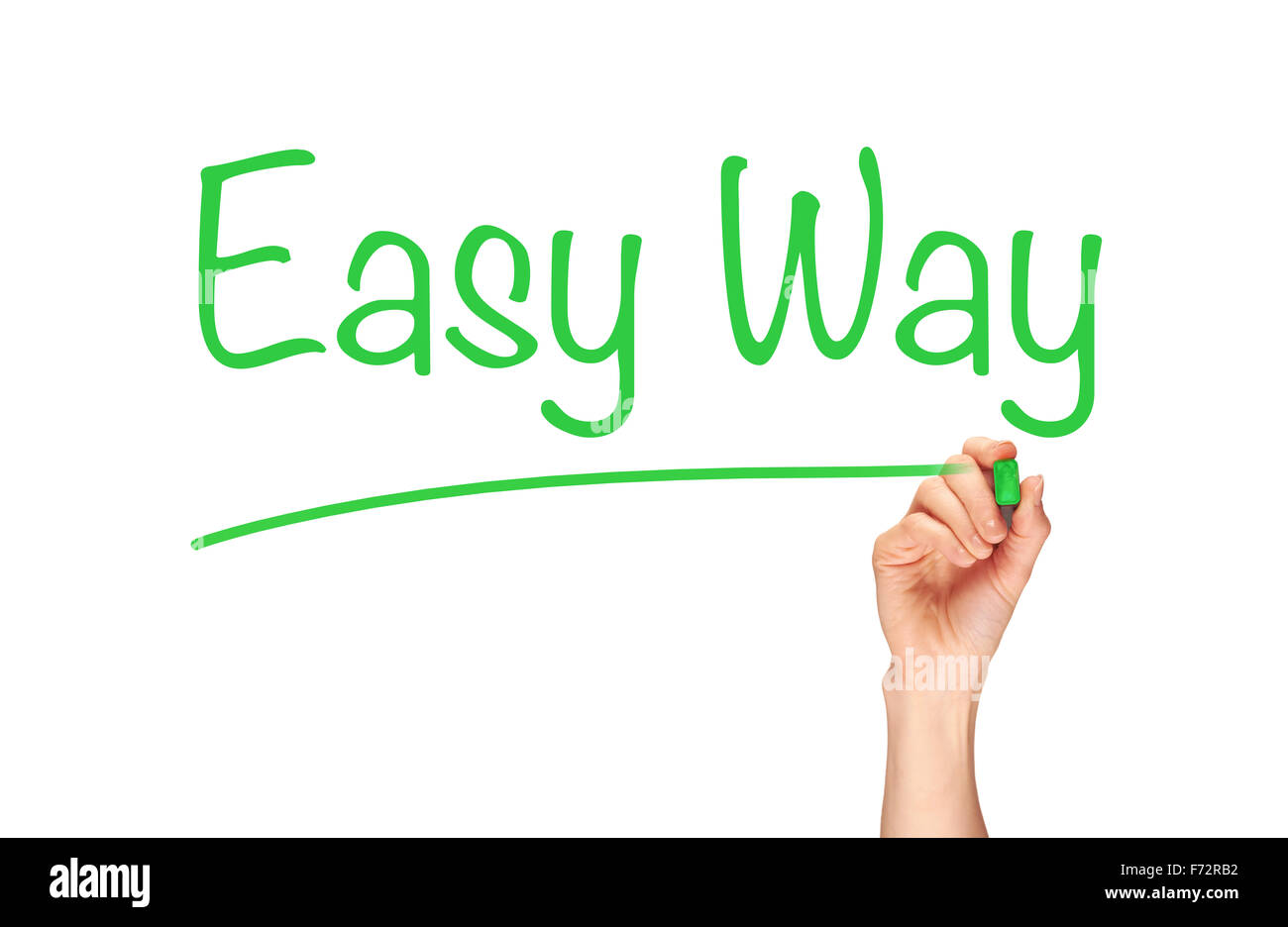A woman's hand writing the word, Easy Way, on a clear screen Stock ...
