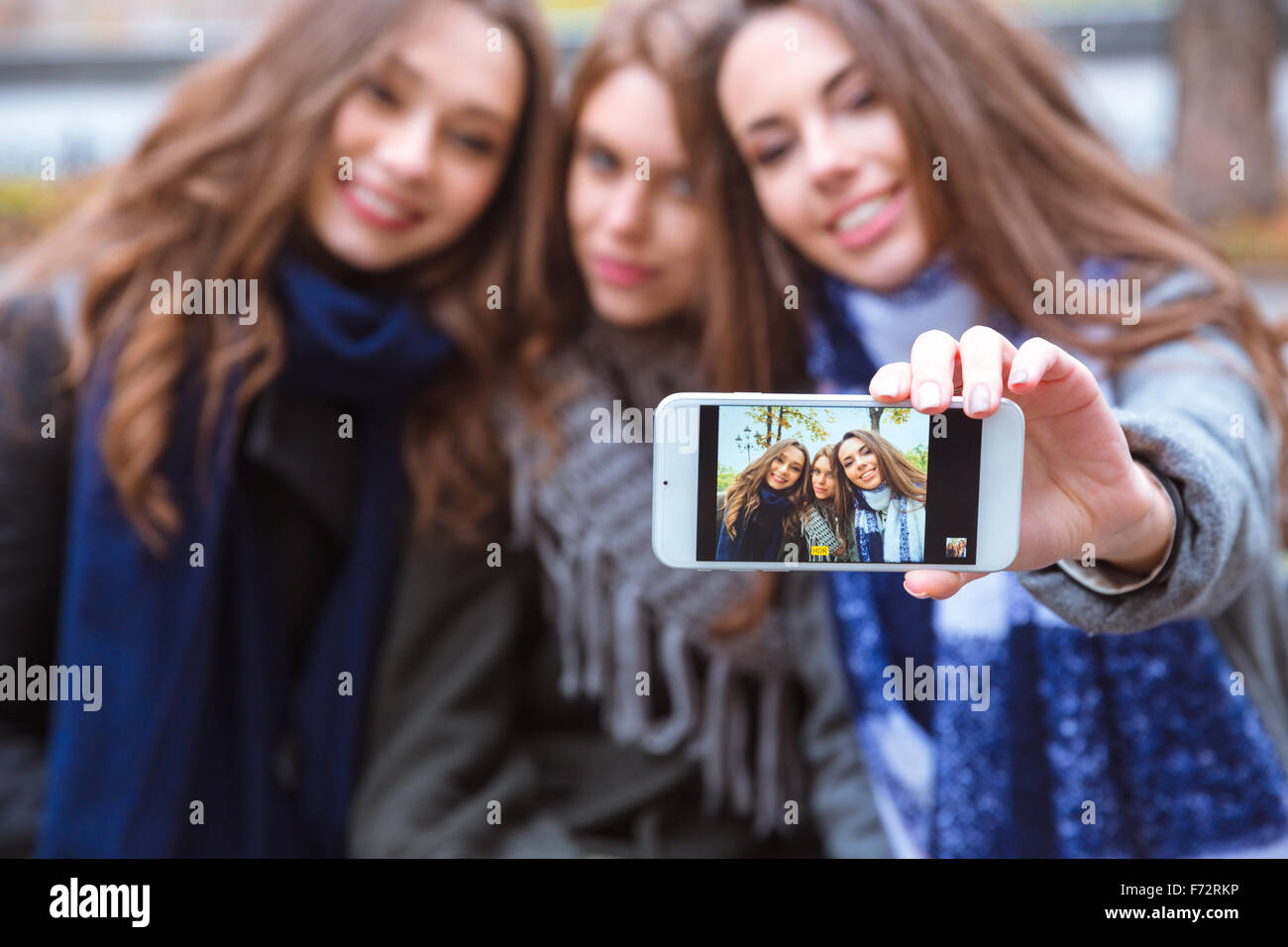 Portrait three girlfriends making selfie hi-res stock photography and images - Alamy