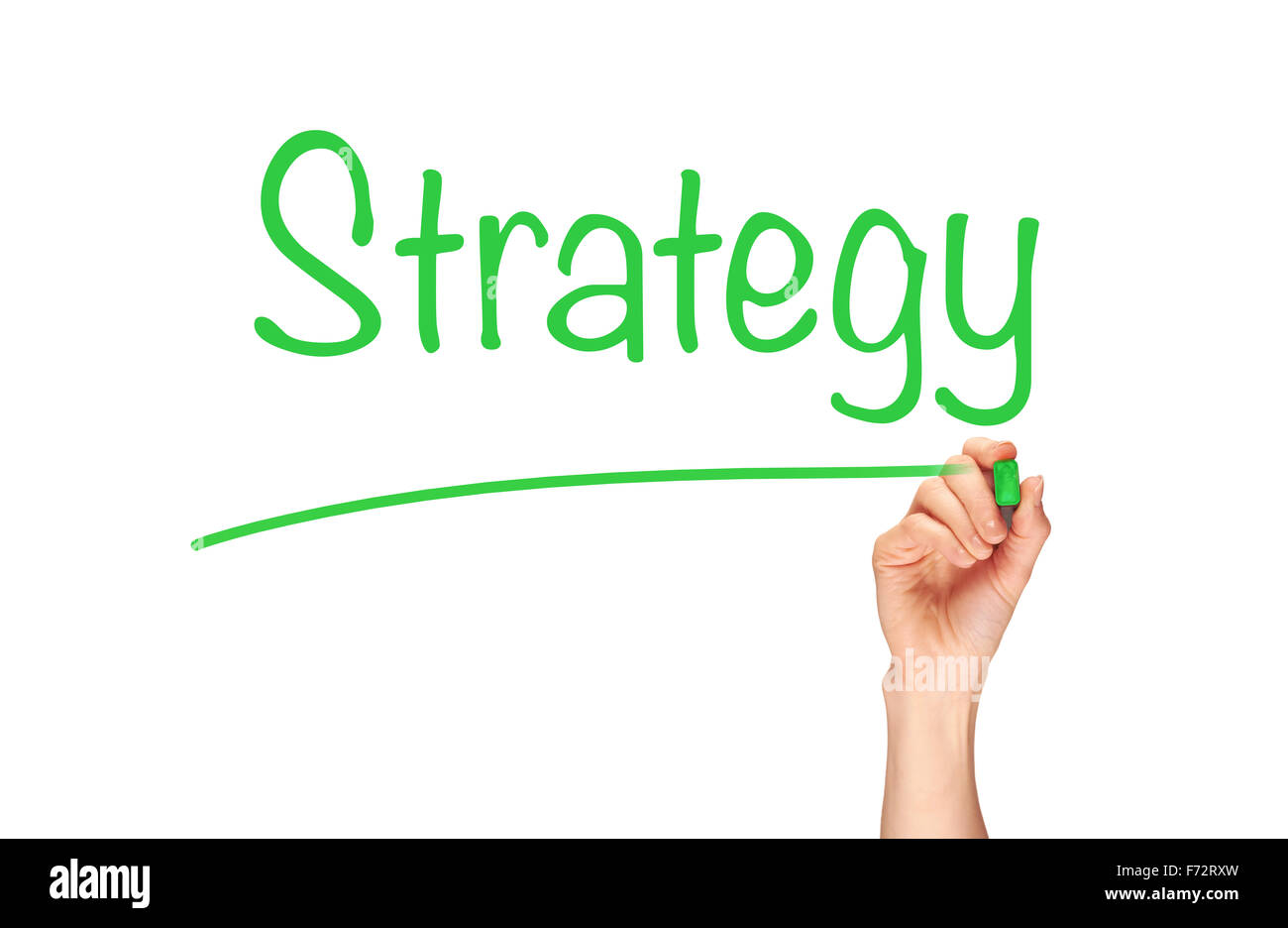A woman's hand writing the word, Strategy, on a clear screen Stock ...