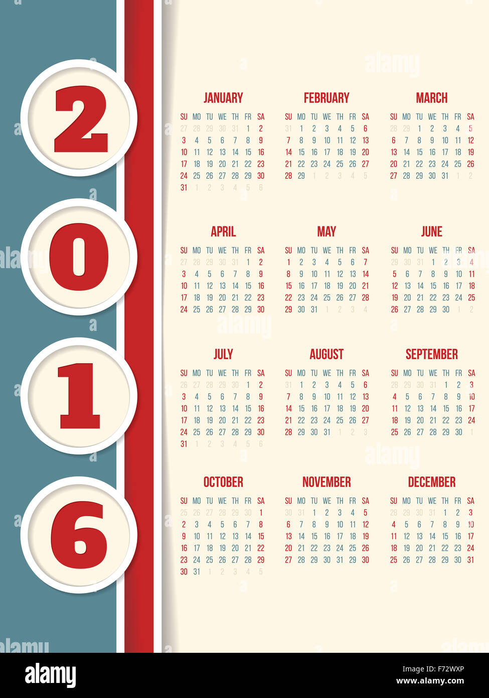 New calendar design for year 2016 with circles Stock Photo - Alamy