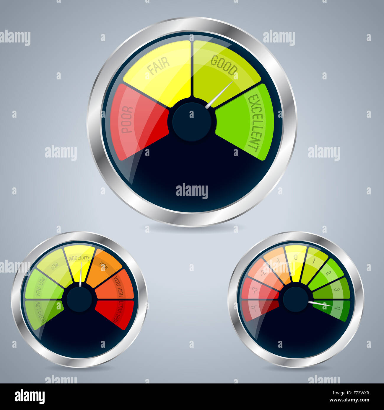 Rating meter design set of three on grayish background Stock Photo - Alamy