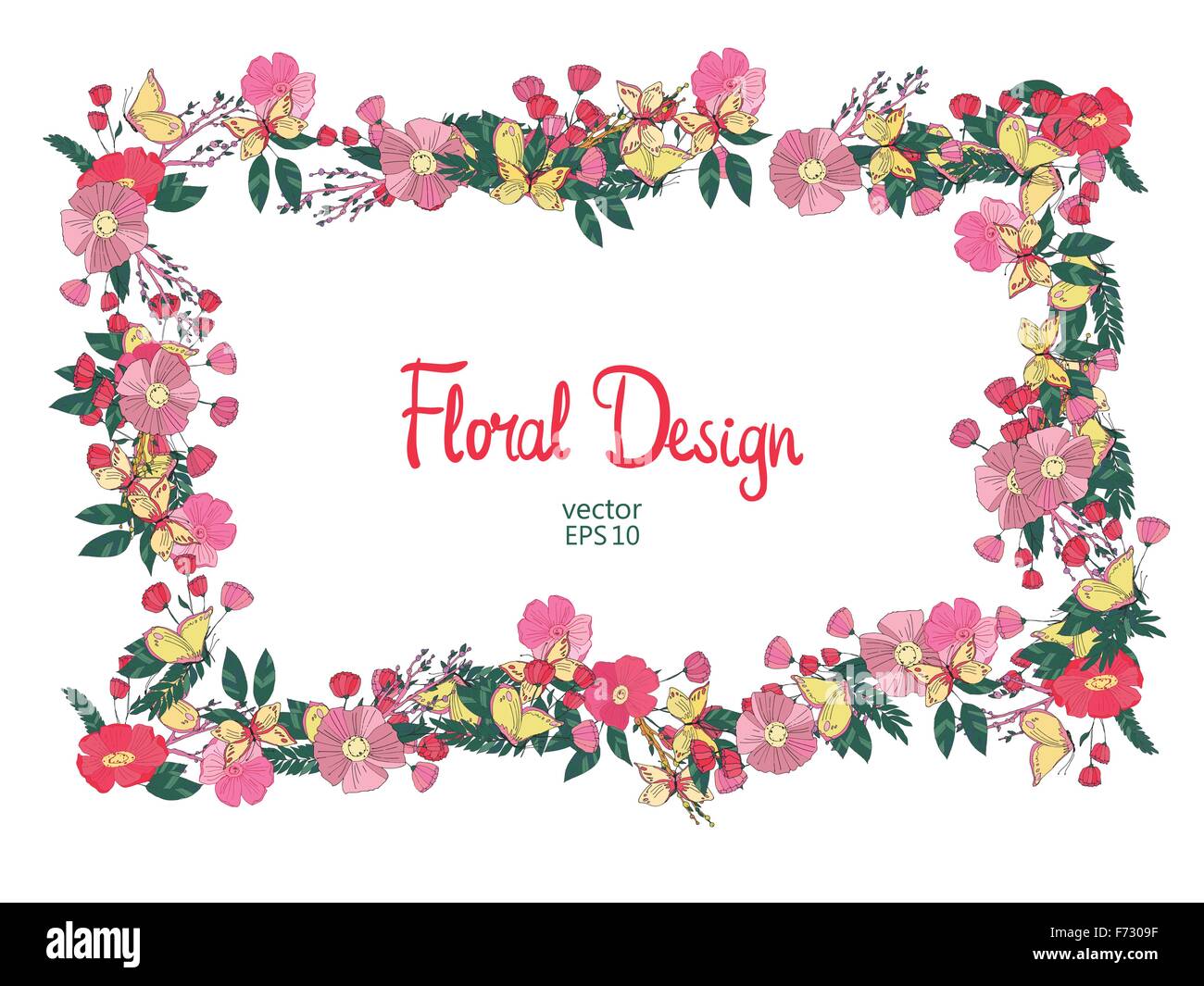 Floral frame with flowers berries and butterfly Stock Vector Image ...