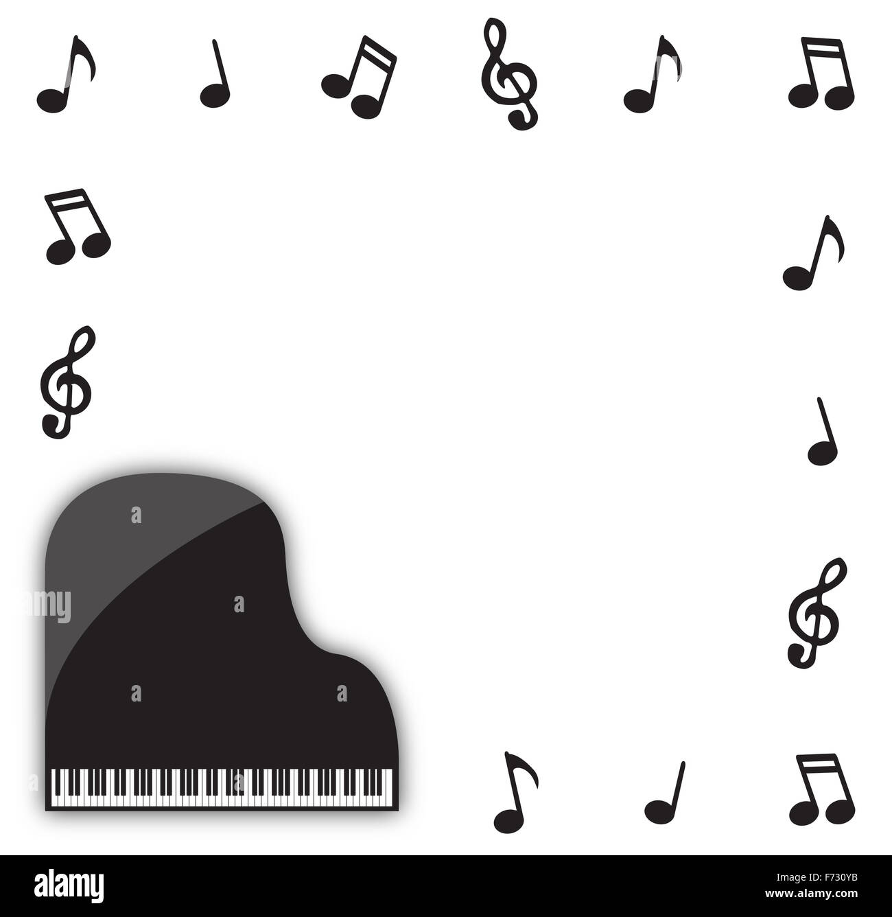 A grand piano design with musical notes isolated on a white background ...