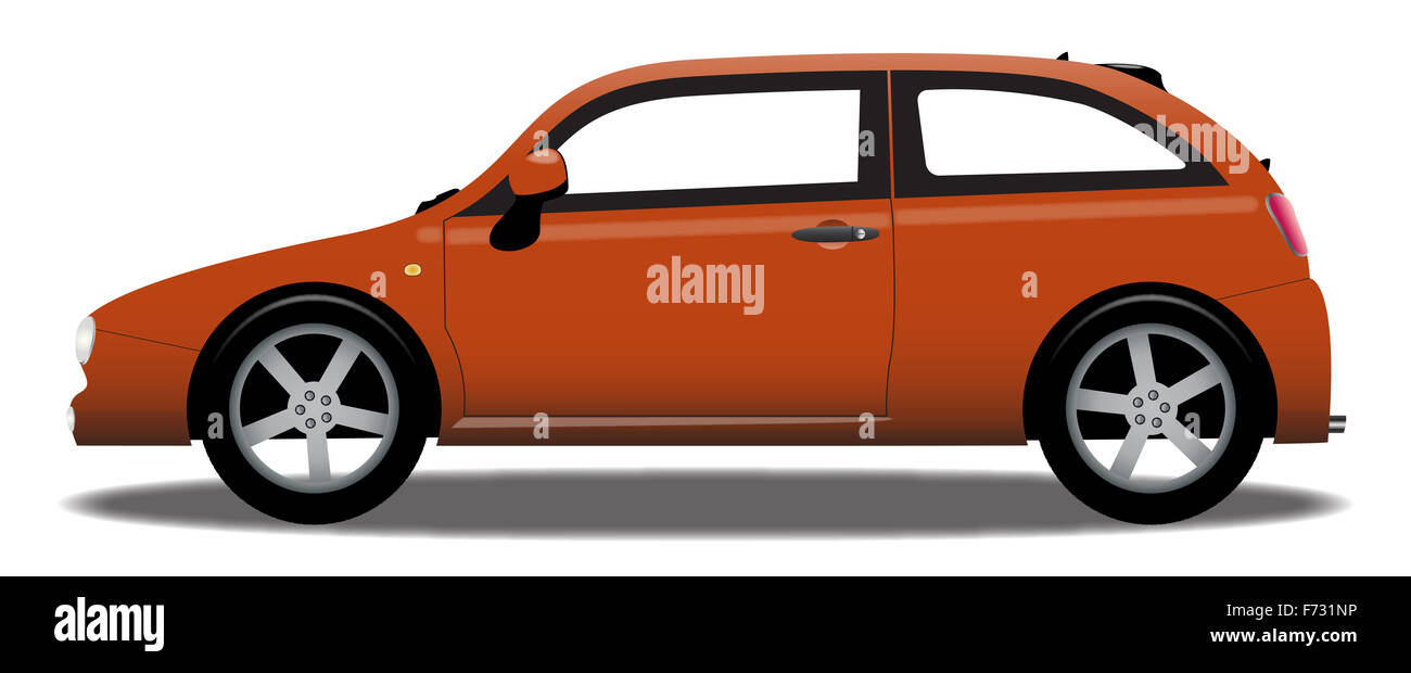 An orange hatchback car in detail isolated on a white background Stock ...