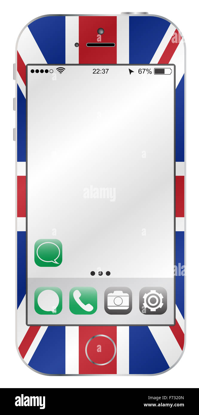 A modern mobile with a UK flag design isolated on a white background ...