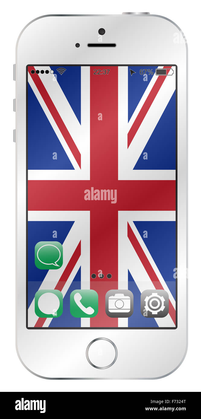 A UK flag mobile phone screen isolated on a white background Stock ...