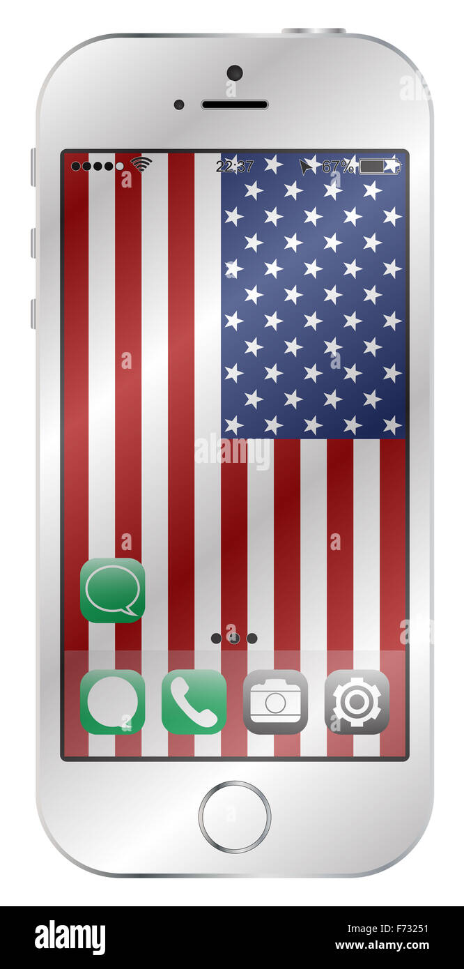 A USA flag mobile phone screen isolated on a white background Stock ...