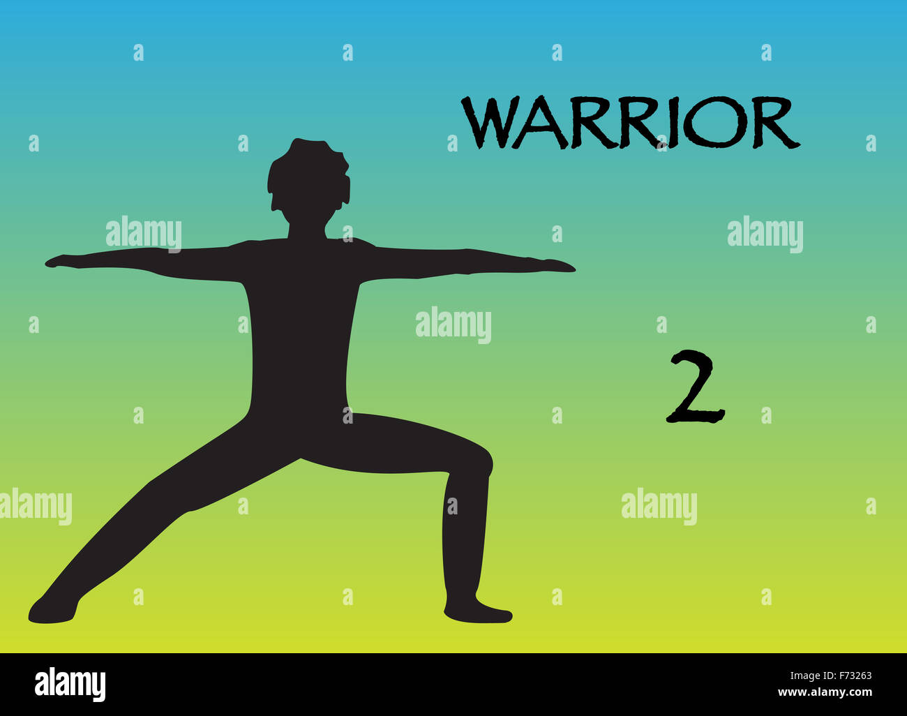 A yoga man performing warrior 2 position on a colourful background ...