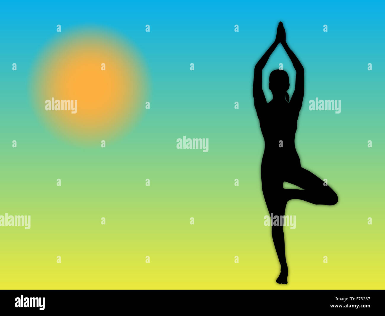 A yoga woman performing tree pose on a colourful background Stock Photo ...