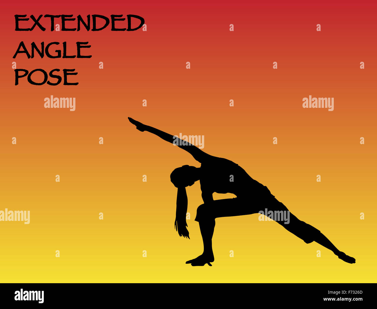 A yoga woman performing extended angle pose on a colourful background ...