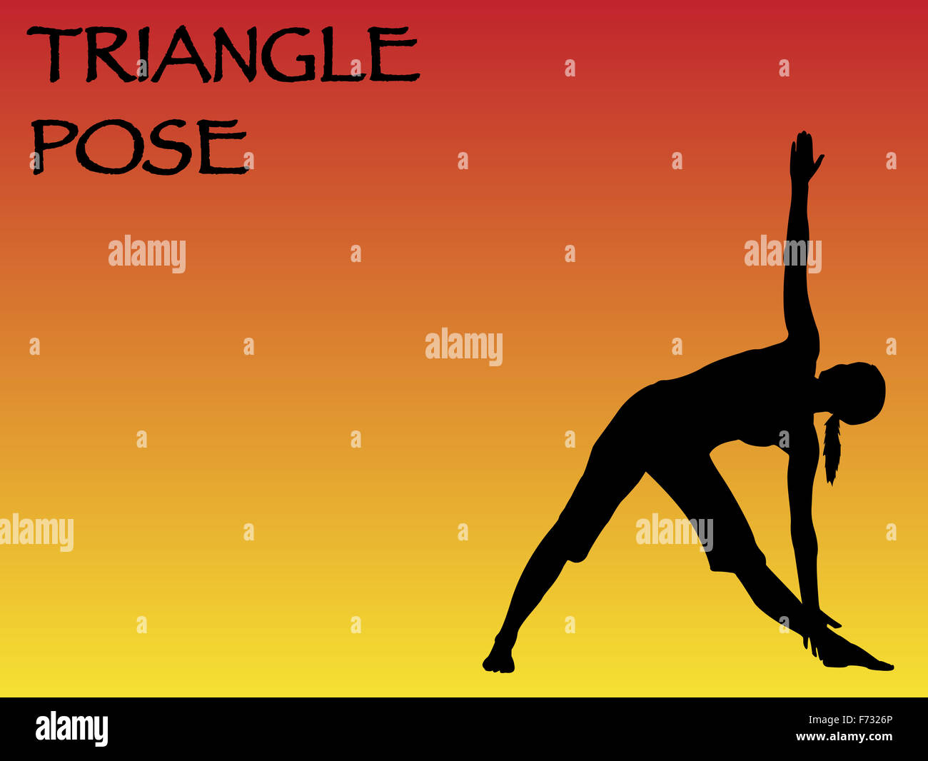 A yoga woman performing triangle pose on a colourful background Stock ...
