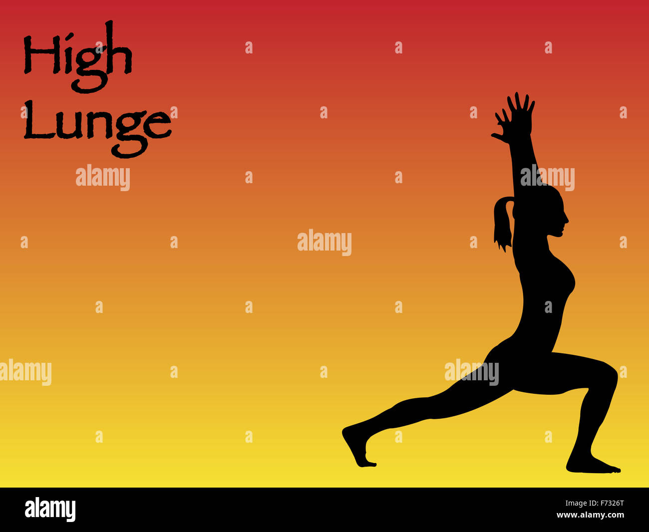 A yoga woman performing High Lunge pose on a colourful background Stock ...