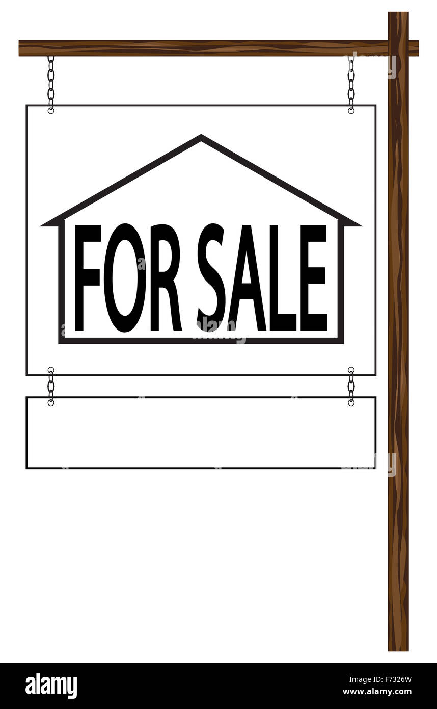 A traditional looking hanging house for sale sign with white space ...