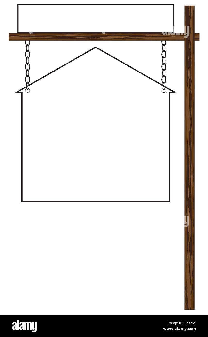 A traditional looking hanging house for sale sign with white space ...