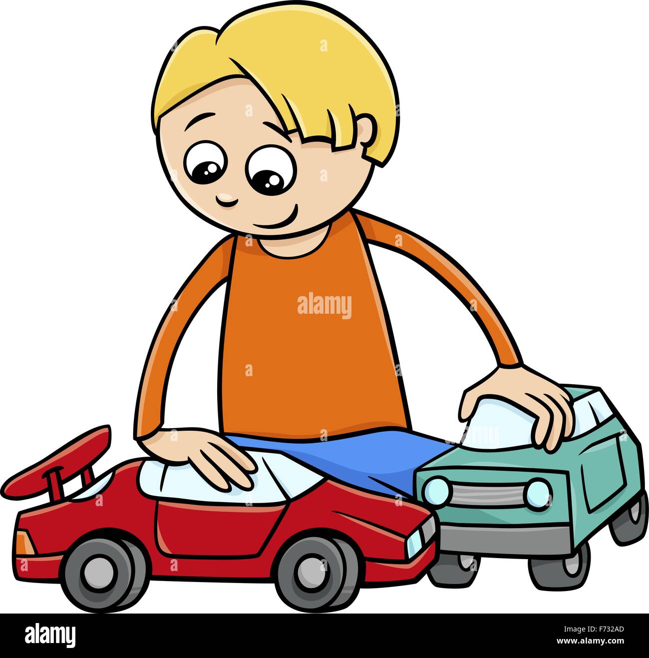 Cartoon Illustration of Happy Boy with Toy Cars Stock Vector Image ...