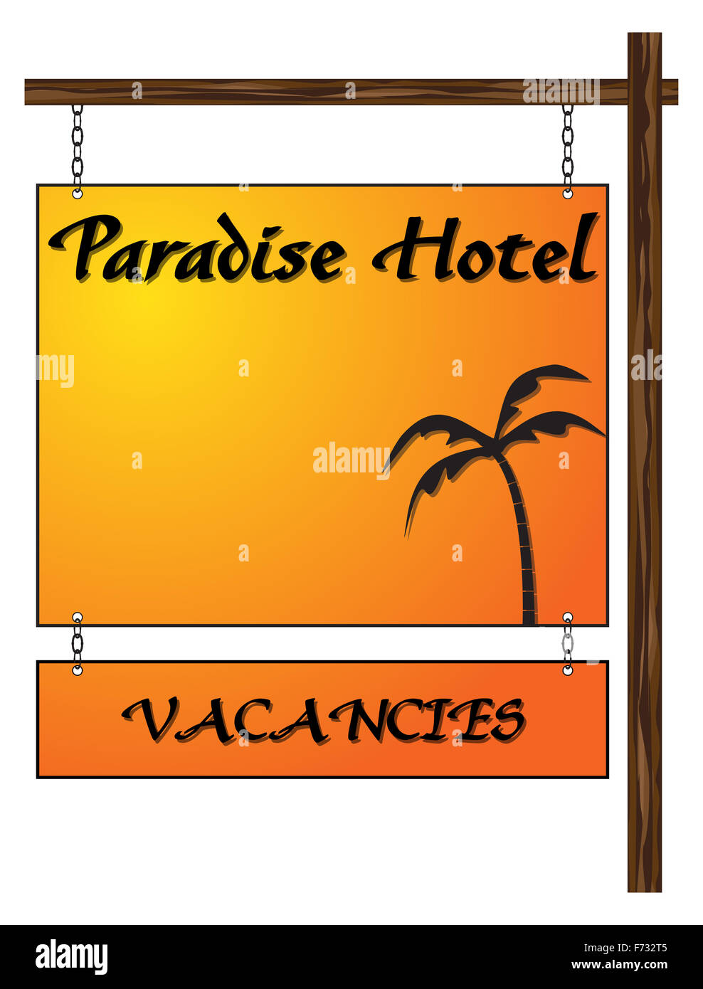 A paradise hotel hanging sign with writing space isolated on a white ...