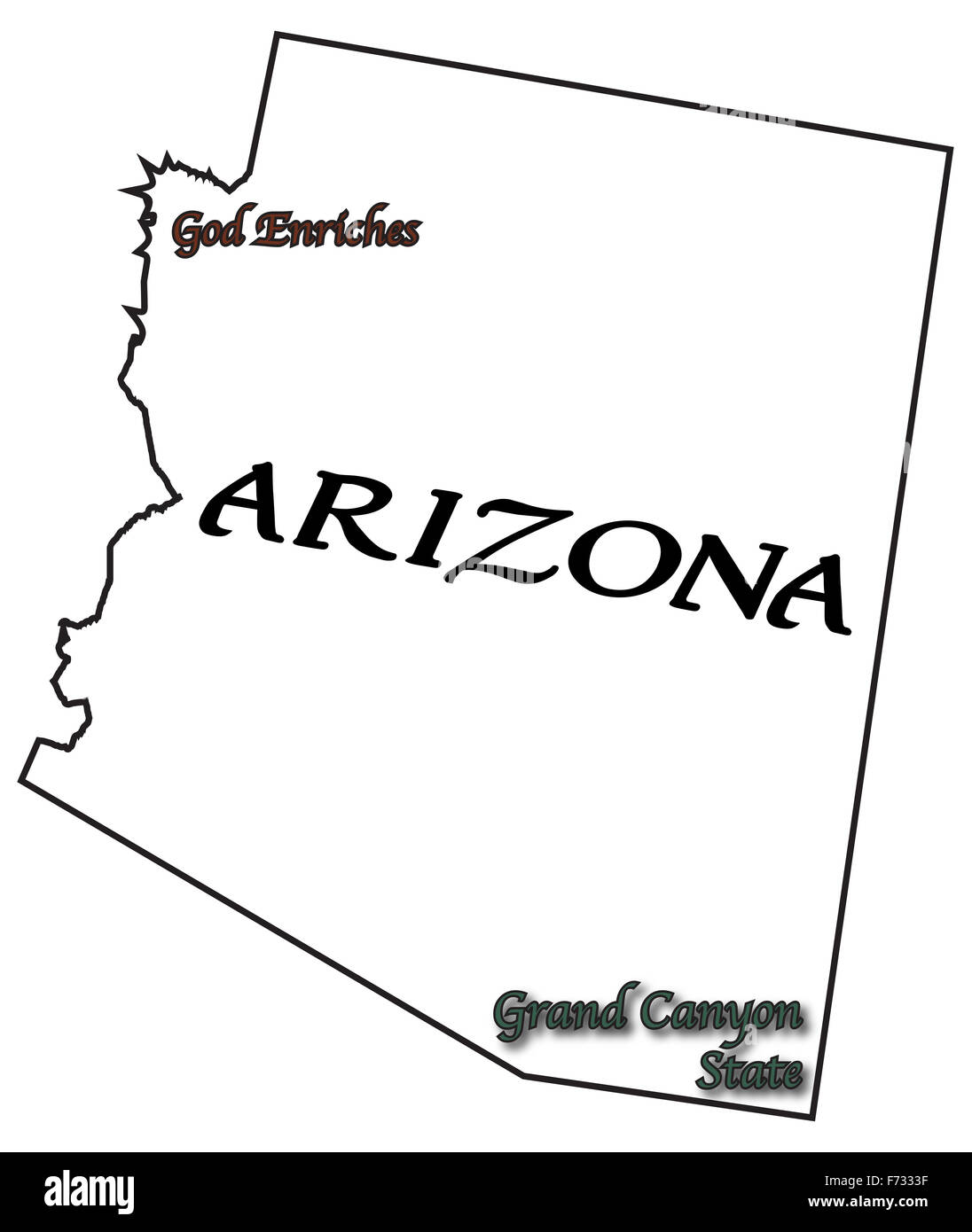 An Arizona state outline with motto and slogan isolated on a white ...