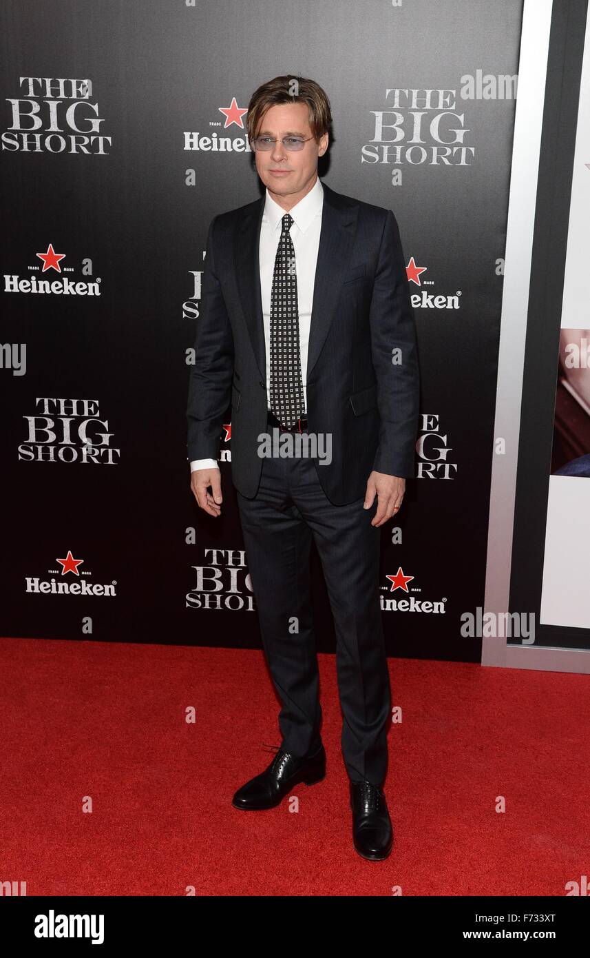 New York, NY, USA. 23rd Nov, 2015. Brad Pitt at arrivals for THE BIG ...