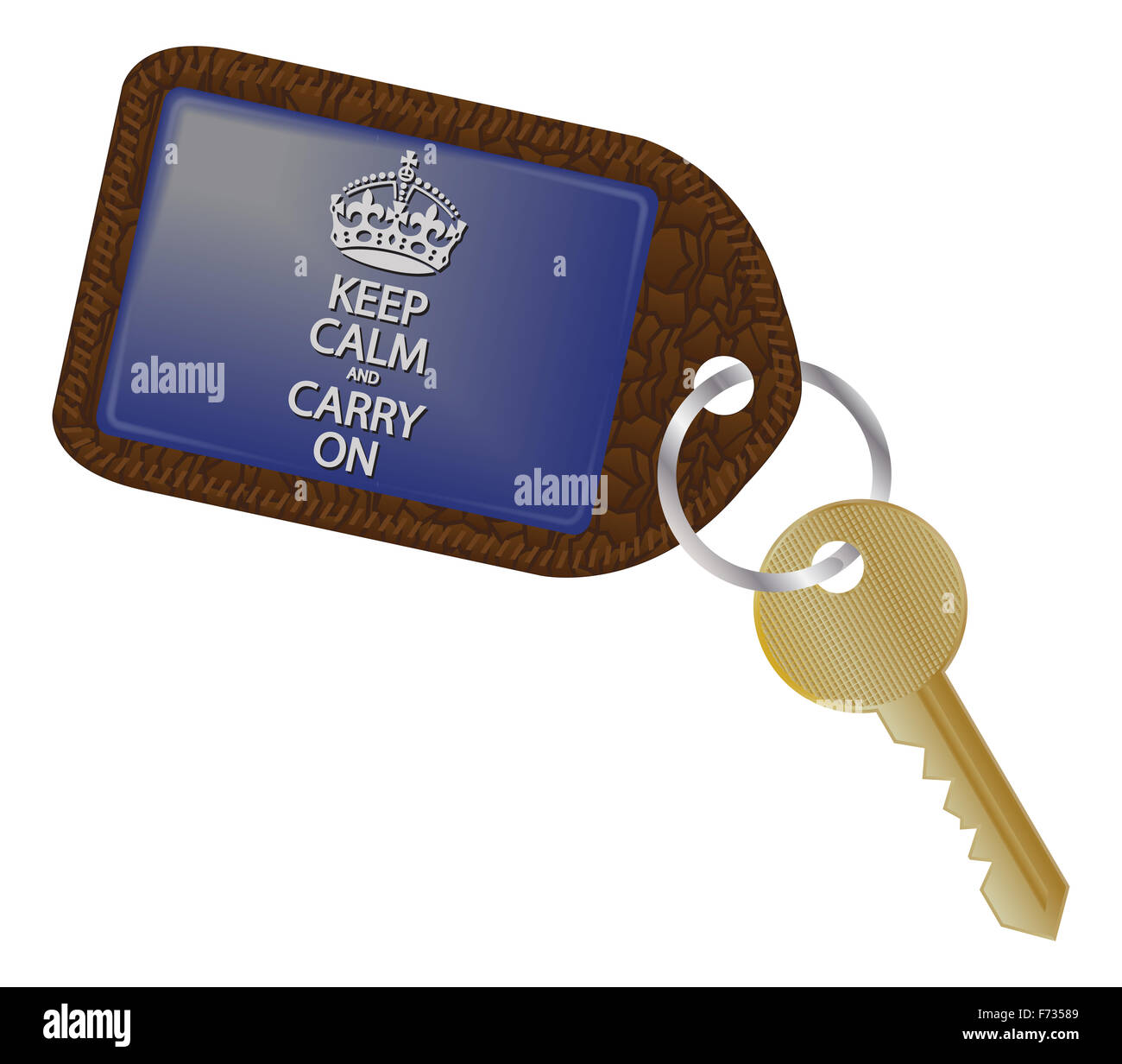 A keep calm and carry on keyring and key isolated on a whtie background ...