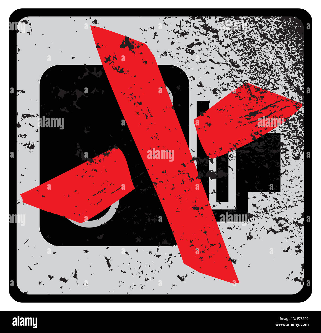 A speed camera sign crossed out in red and grunged isolated on a white ...