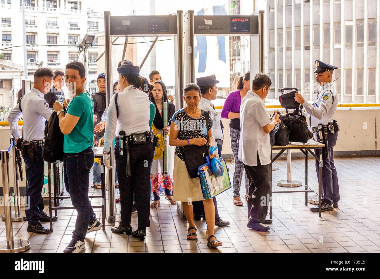 Security at metro station Carriedo in the Philippines, this is an ...