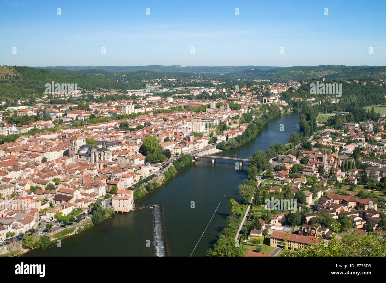 VIew from above of the old city of Cahors and river Lot, Midi-Pyrénées ...