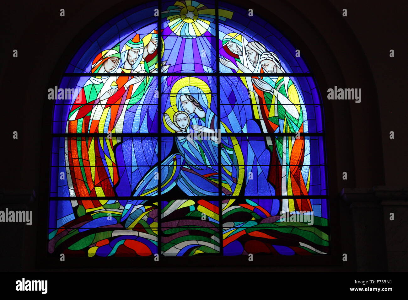 stained glass window in the Franciscan church in mostar, bosnia ...