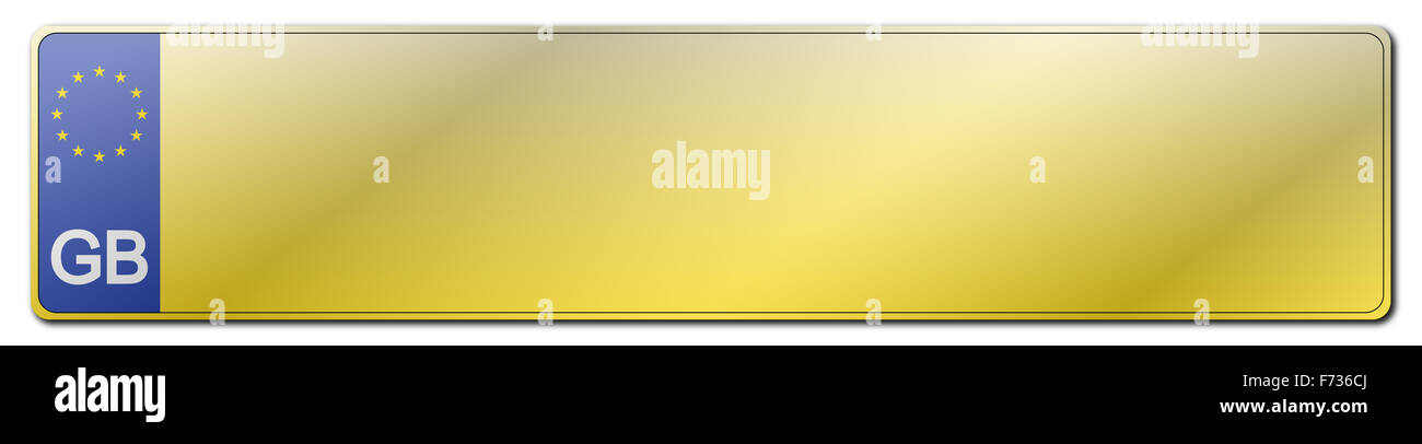 A blank GB Great Britain EU standard rear license plate isolated on a ...