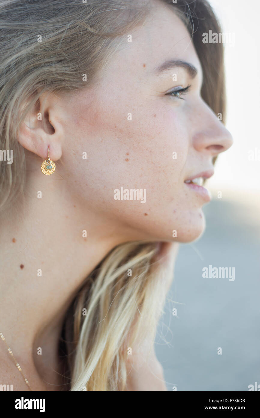 Profile portrait of a blond woman Stock Photo - Alamy