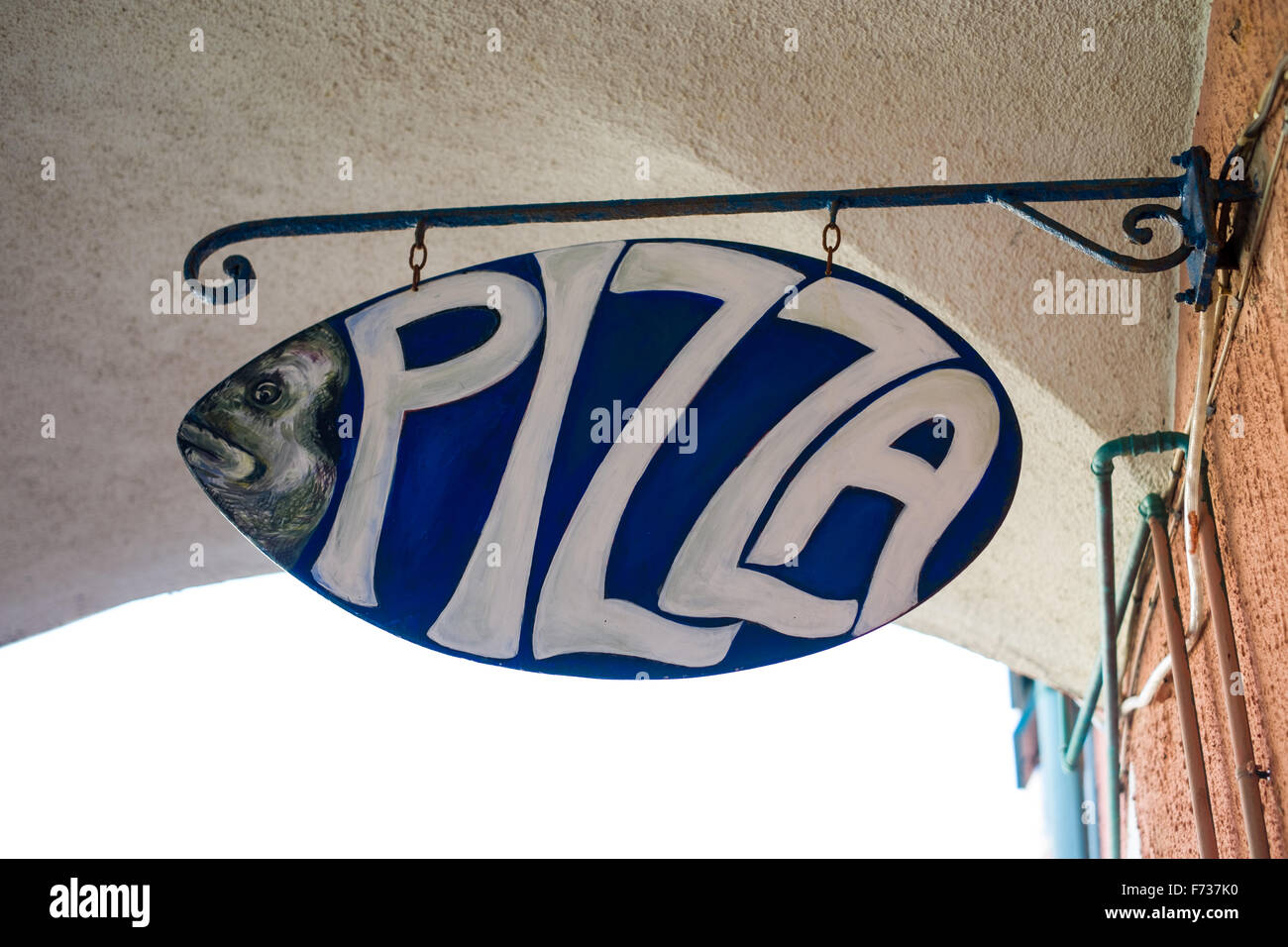 Old Pizza sign outside restaurant in Corneglia, Liguria, Italy Stock ...
