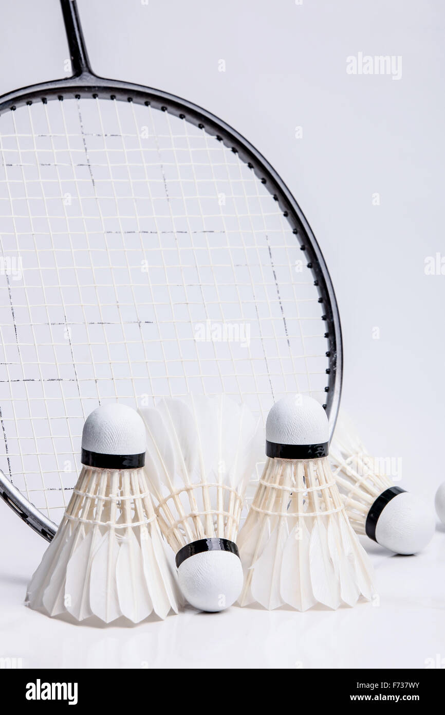 shuttlecock on badminton racket Stock Photo - Alamy