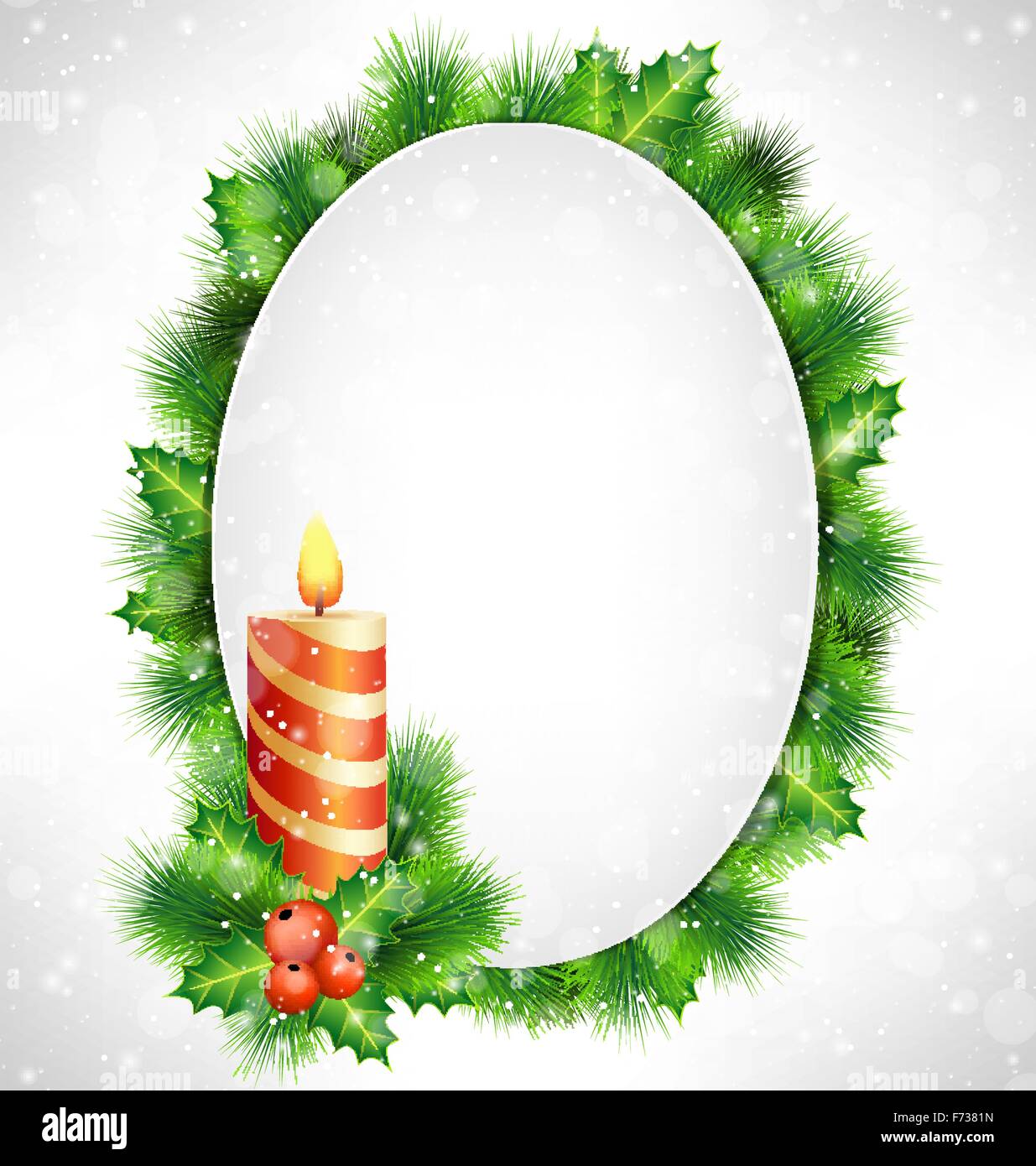 frame with holly, pine and candle on grayscale Stock Vector Image & Art ...