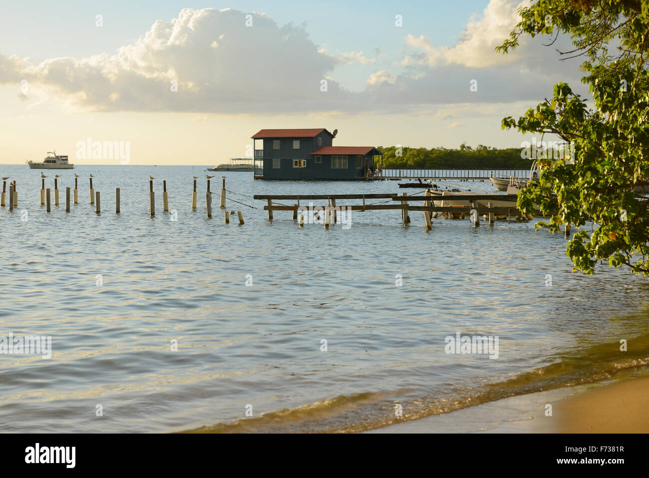 View of the Boqueron beach shore. House in the horizon. Cabo Rojo ...