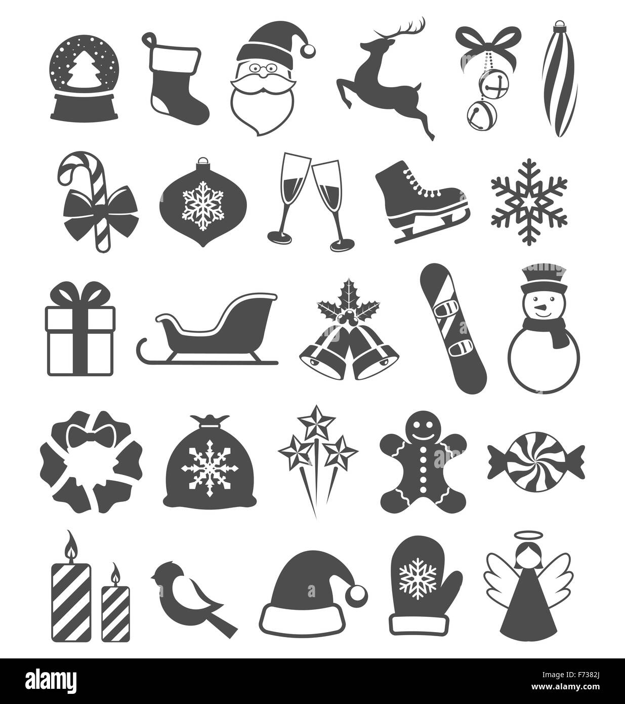 Set of Christmas Winter Flat Black Icons Isolated on White Stock Vector ...