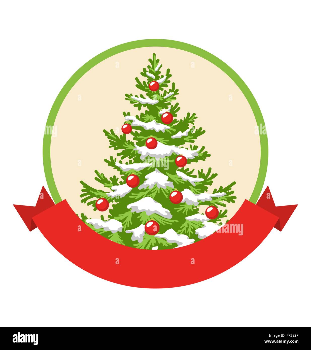 Christmas Winter Label Icon with Decoration Evergreen Tree Isola Stock ...