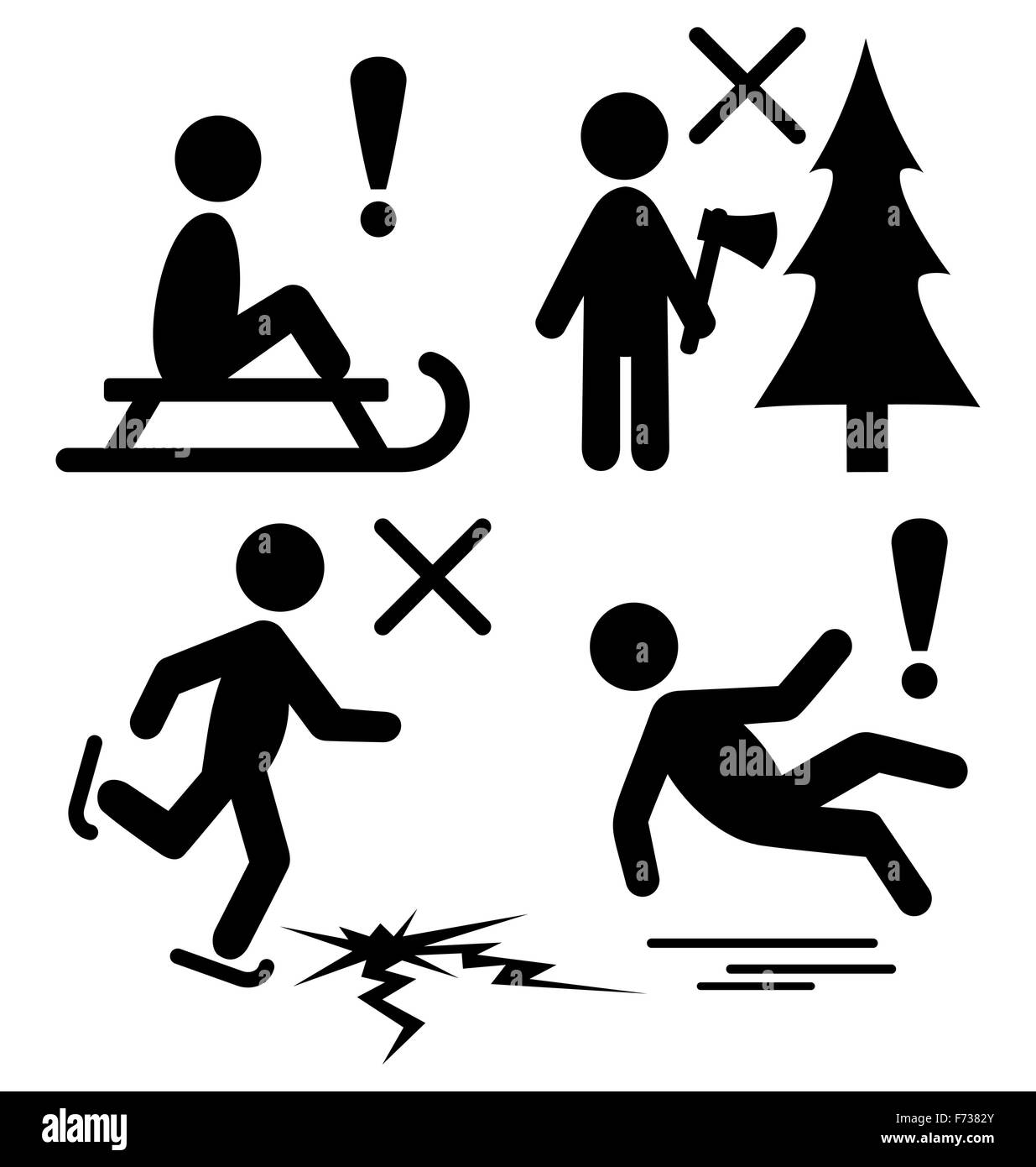 Set of Winter Caution Danger Information Flat Black Pictograms P Stock ...