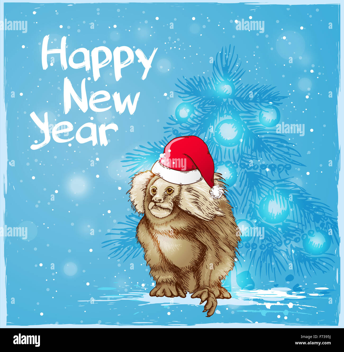 Blue Christmas background with monkey and fir Stock Photo - Alamy