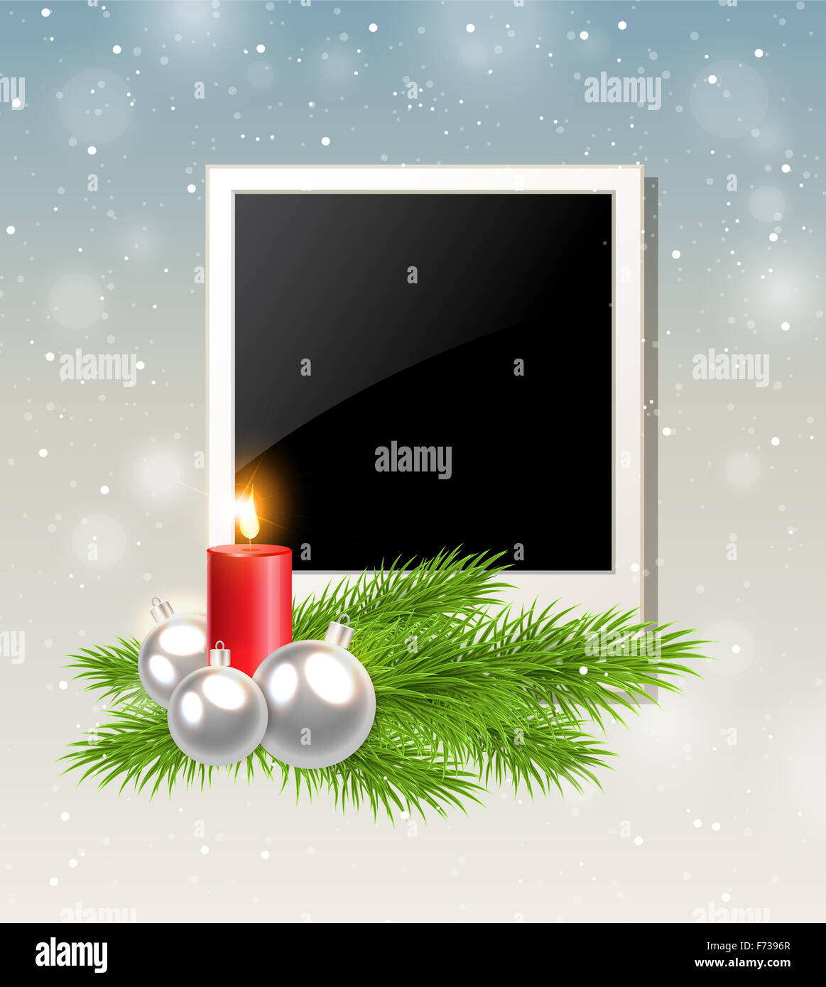 Christmas background with red candle and photo Stock Photo - Alamy