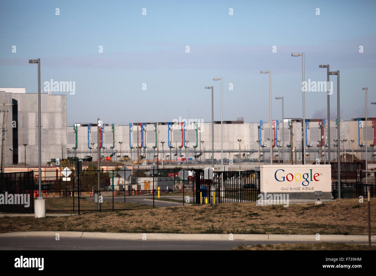 A roadside sign for a Google facility with the buildings comprising ...