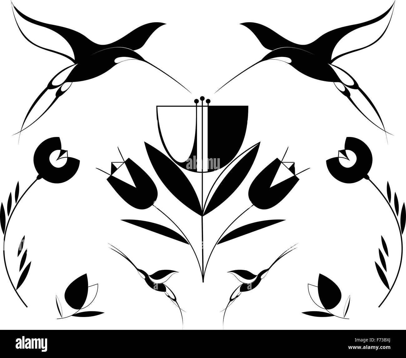 Original decorative birds and flowers set for design Stock Vector Image ...