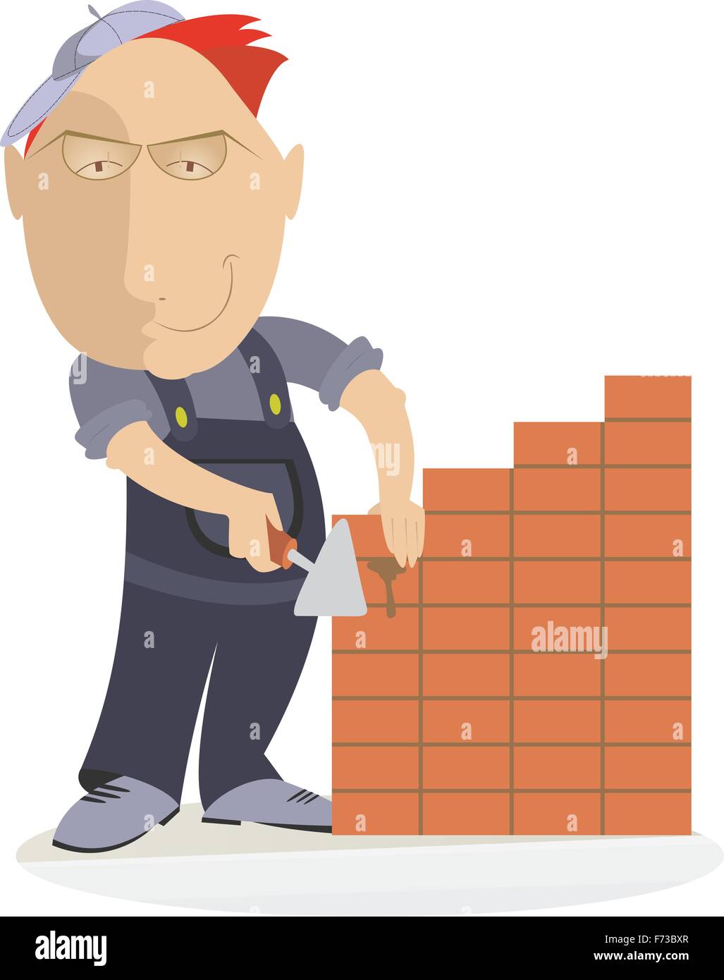 Smiling bricklayer makes the brickwork Stock Vector Image & Art - Alamy