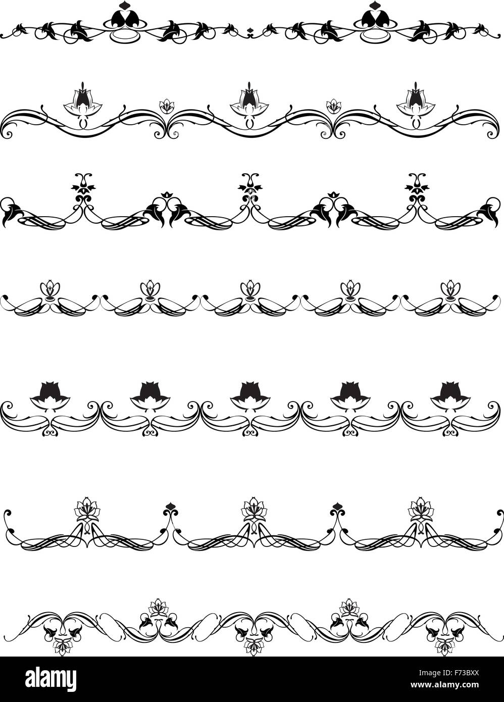 Flower calligraphy decor set isolated. Flower line calligraphy ...