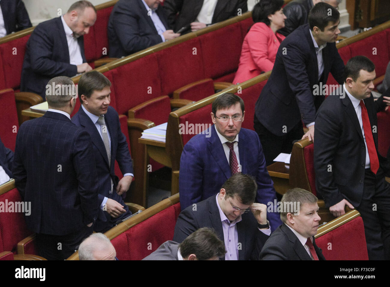 Kiev, Ukraine. 24th Nov, 2015. Lawmaker Yuriy Lutsenko (C) is seen ...