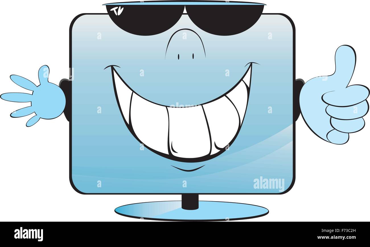 Cartoon monitor isolated on white. Smiling comic cartoon TV or computer ...